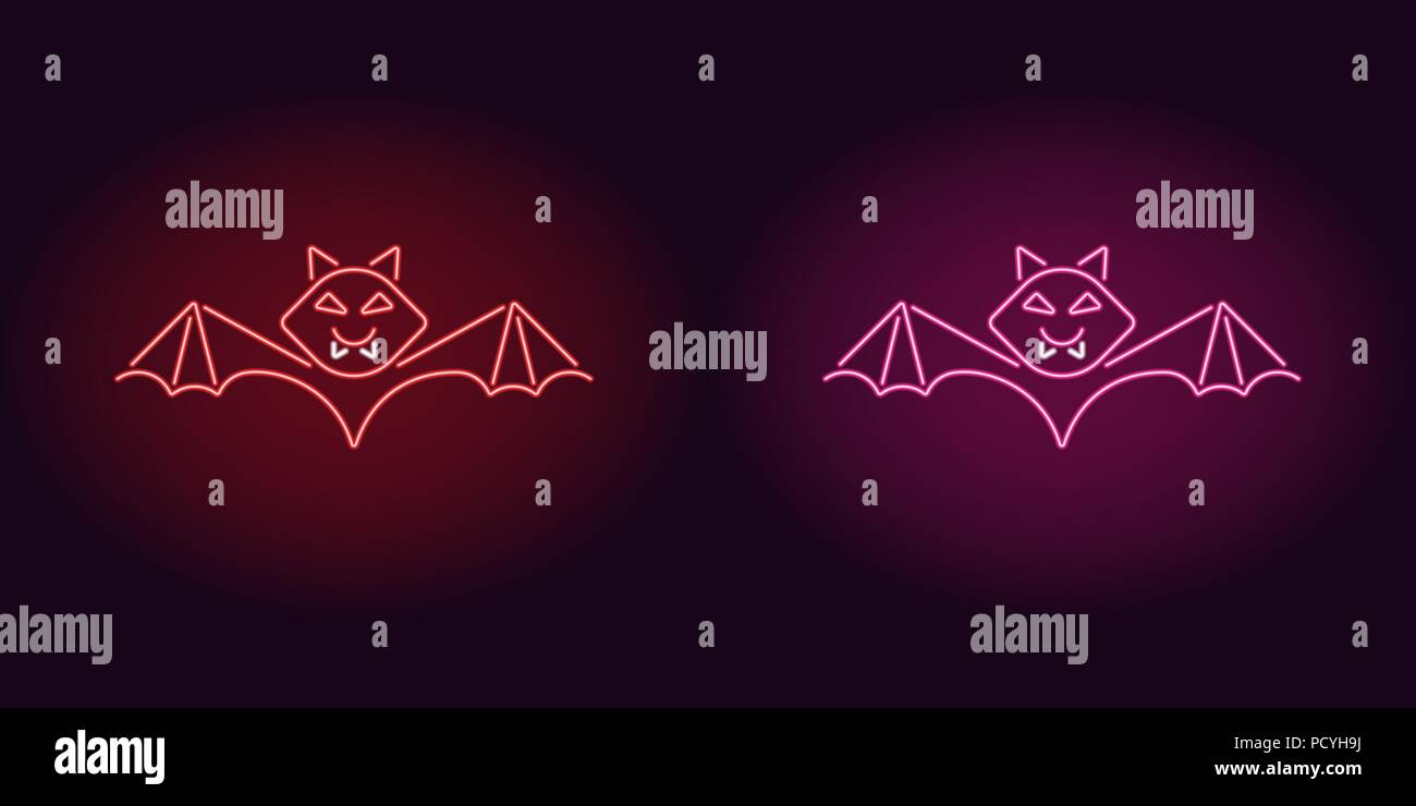 Neon Bat in Red and Pink color. Vector illustration of bat for ...