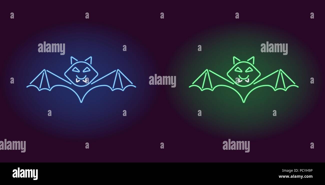 Neon Bat in Blue and Green color. Vector illustration of bat for ...