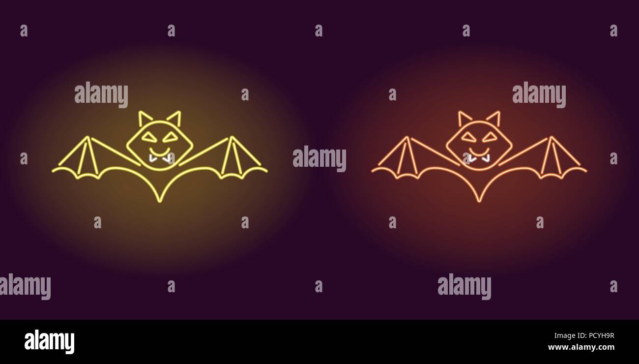 Neon Bat in Yellow and Orange color. Vector illustration of bat for ...
