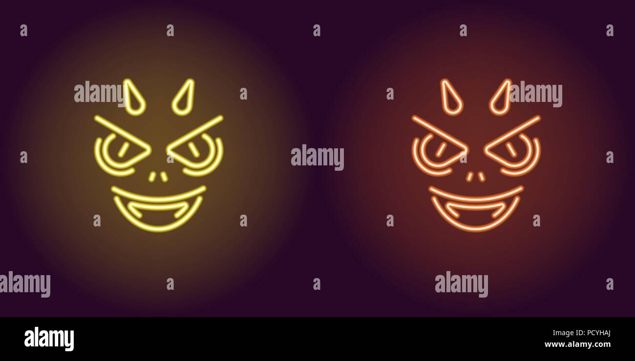 Neon Devil in Yellow and Orange color. Vector illustration of Demon ...