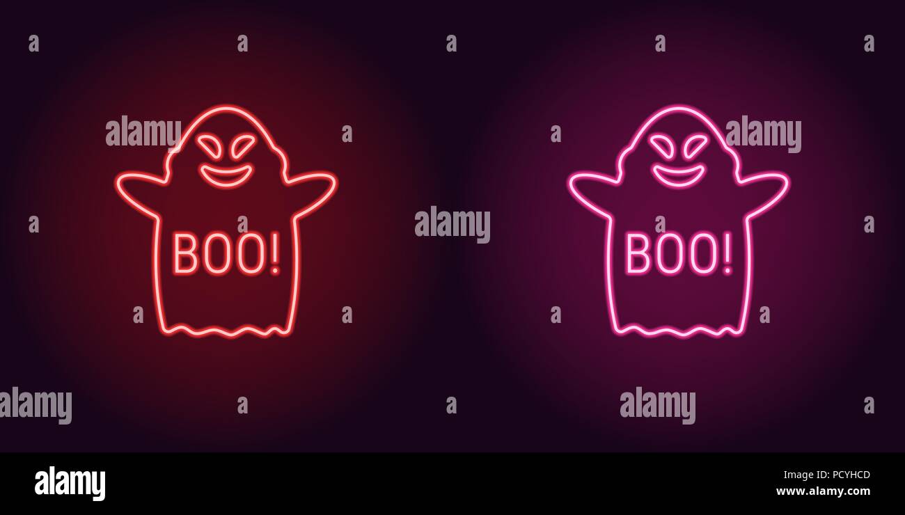 Soaring neon ghost in red and pink color. Vector illustration of spirit ...