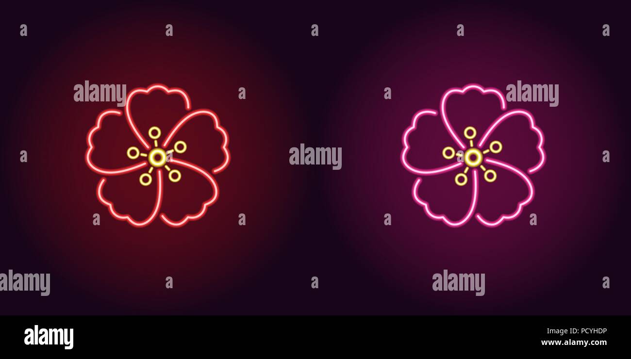 Neon Hawaiian flower in red and pink color. Vector illustration of ...