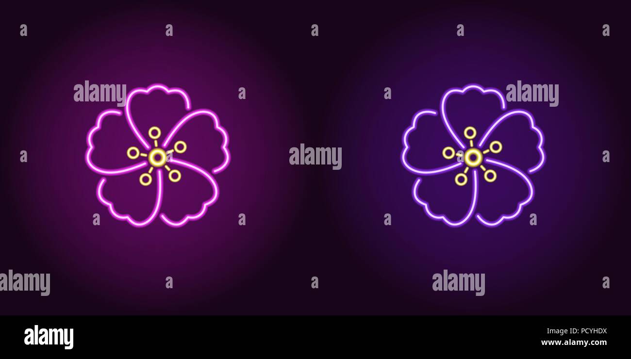 Neon Hawaiian flower in purple and violet color. Vector illustration of ...
