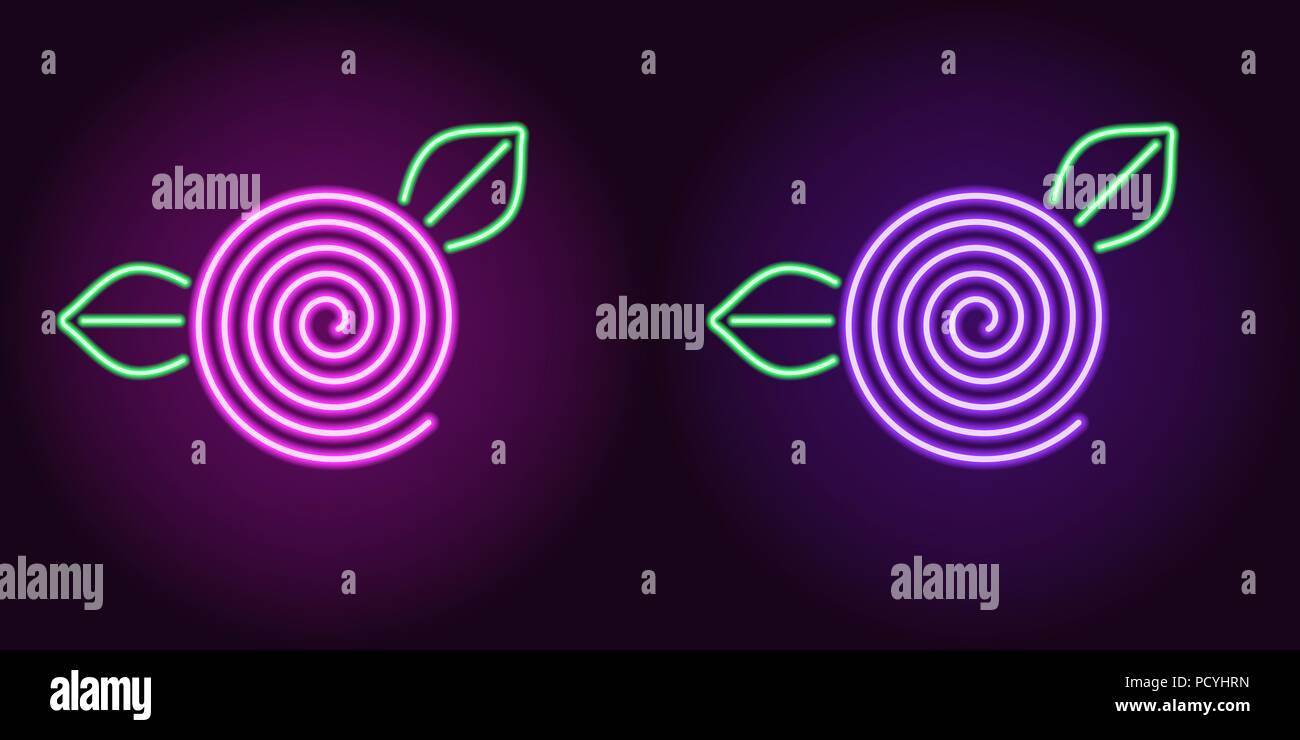 Neon Rose flower in purple and violet color. Vector illustration icon ...