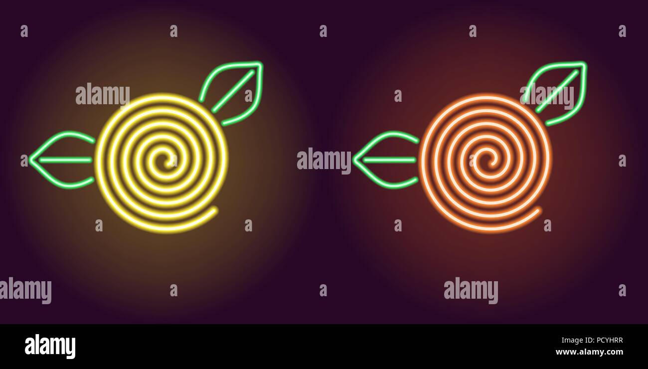 Neon Rose flower in yellow and orange color. Vector illustration icon ...