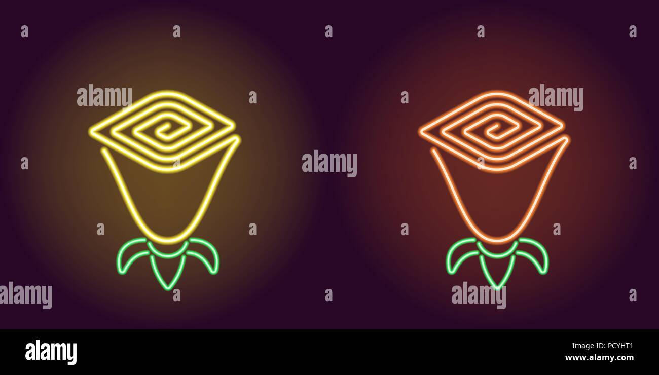 Neon Rose flower in yellow and orange color. Vector illustration icon ...