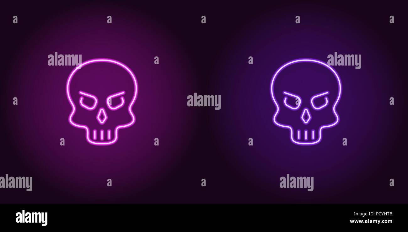 Human neon skull in purple and violet color. Vector illustration icon ...