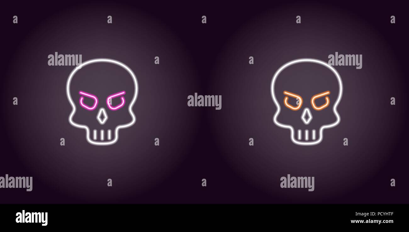 Human neon skull in white color. Vector illustration icon of cartoon ...