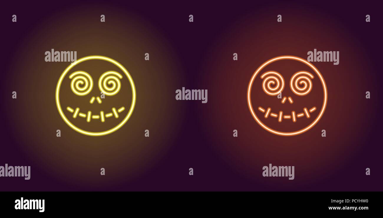 Neon zombie head in yellow and orange color. Vector illustration icon ...