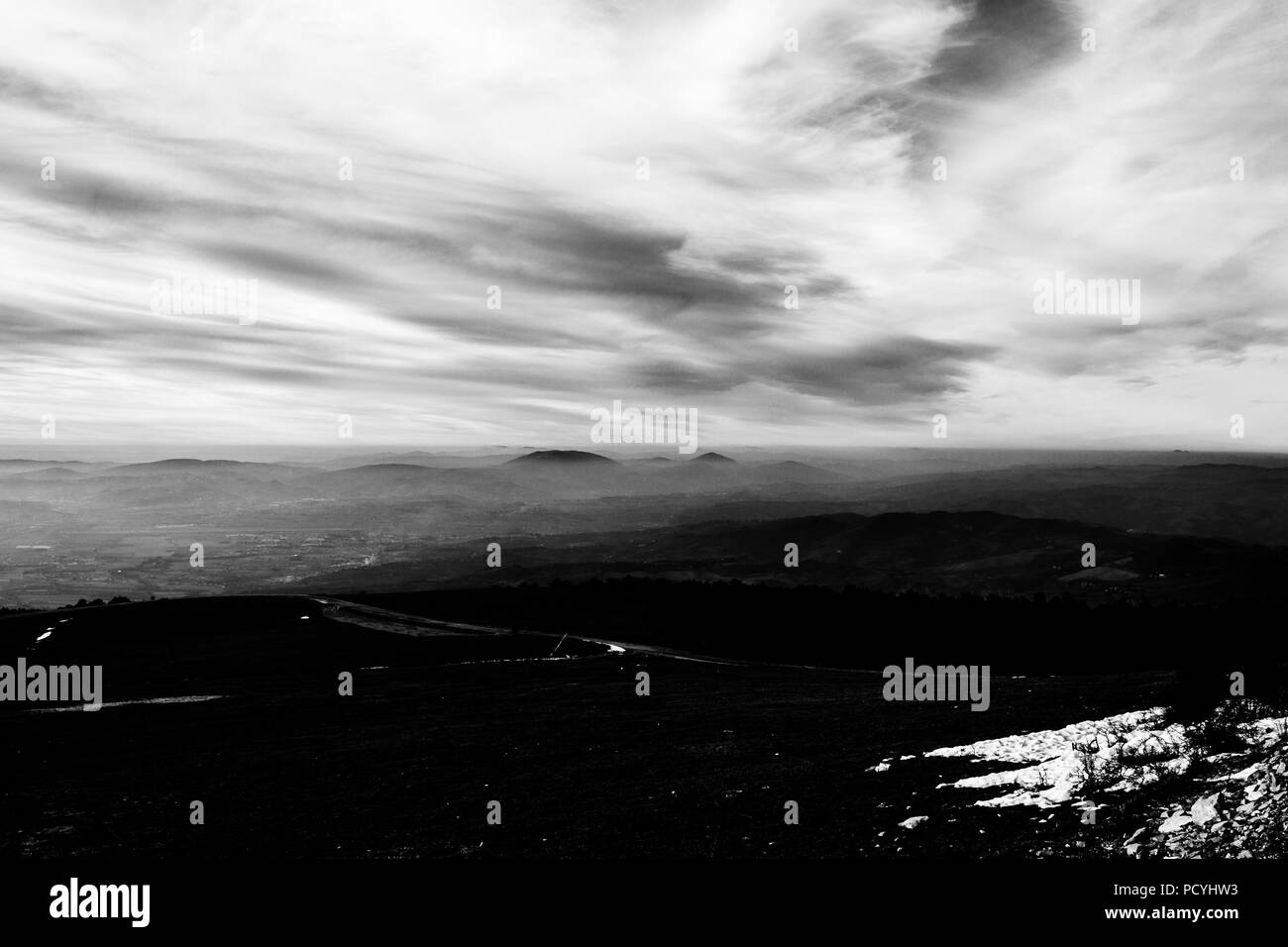 Subasio Mt. (Umbria, Italy), with sky covered by clouds and mist on the ...