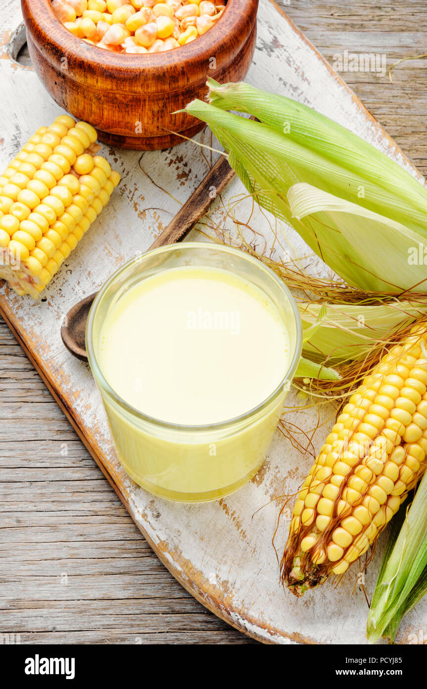 Fresh sweet corn juice in glass.Corn milk.Healthy drink Stock Photo - Alamy