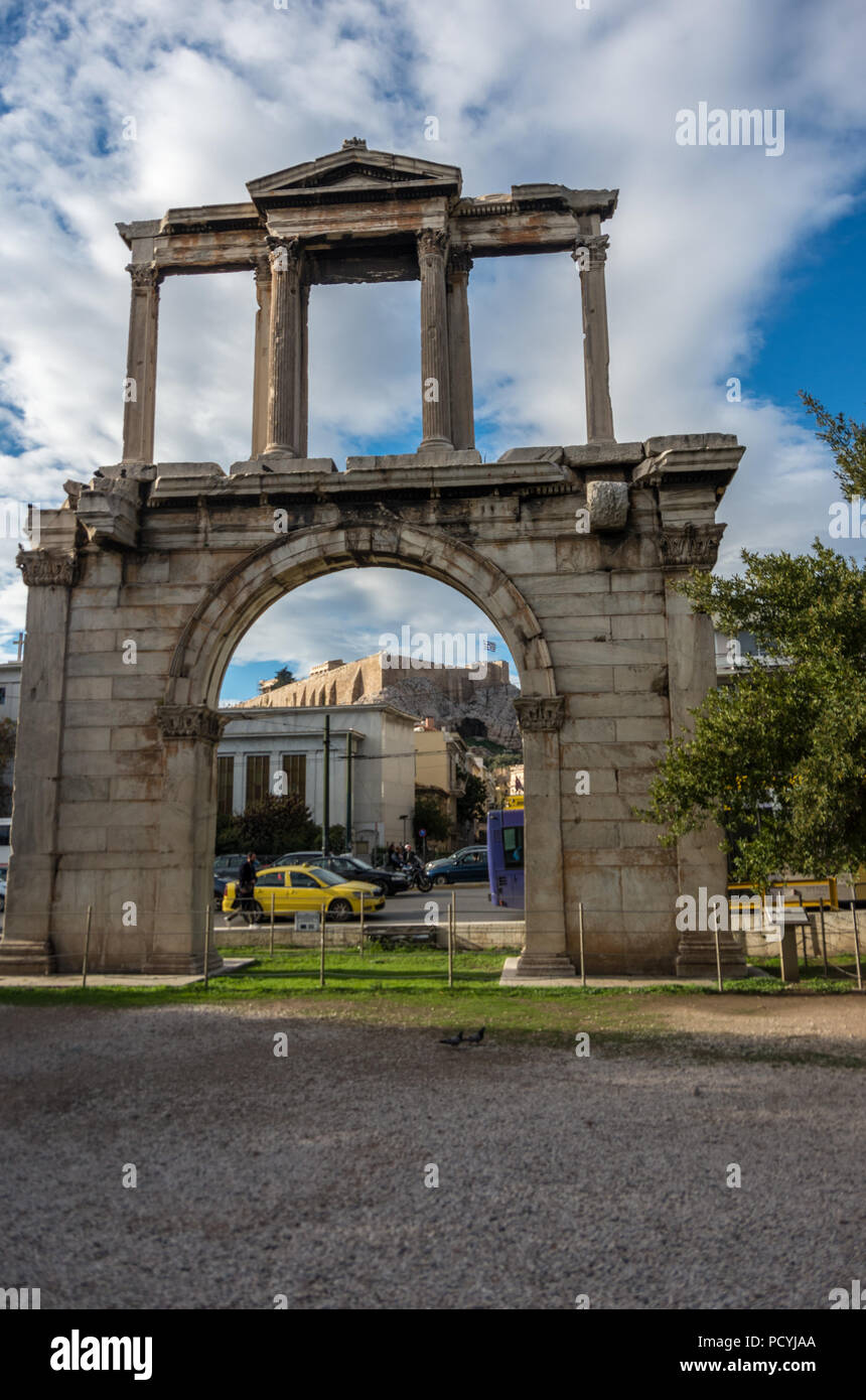 Hadrian's gate ( Arch of Hadrian ) monument in Athens historical center ...