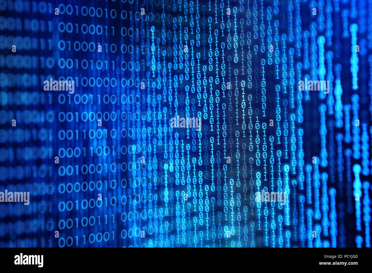 Power Of Big Data Binary Code Information Bit On Computer Monitor Screen Display Led Light