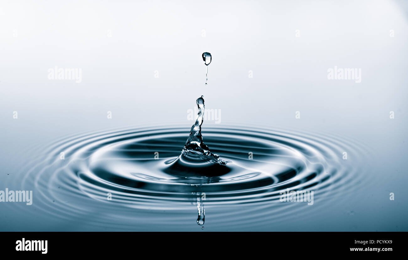 Water drop falling into water making a perfect droplet splash Stock ...