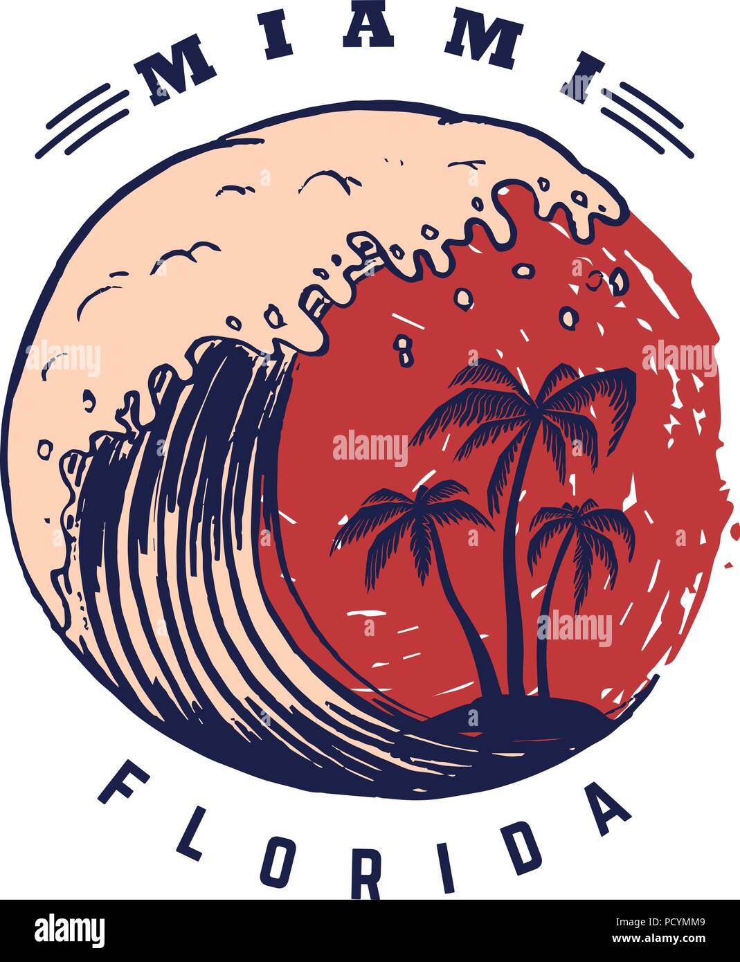 Miami. Poster template with lettering and palms. Vector image Stock ...