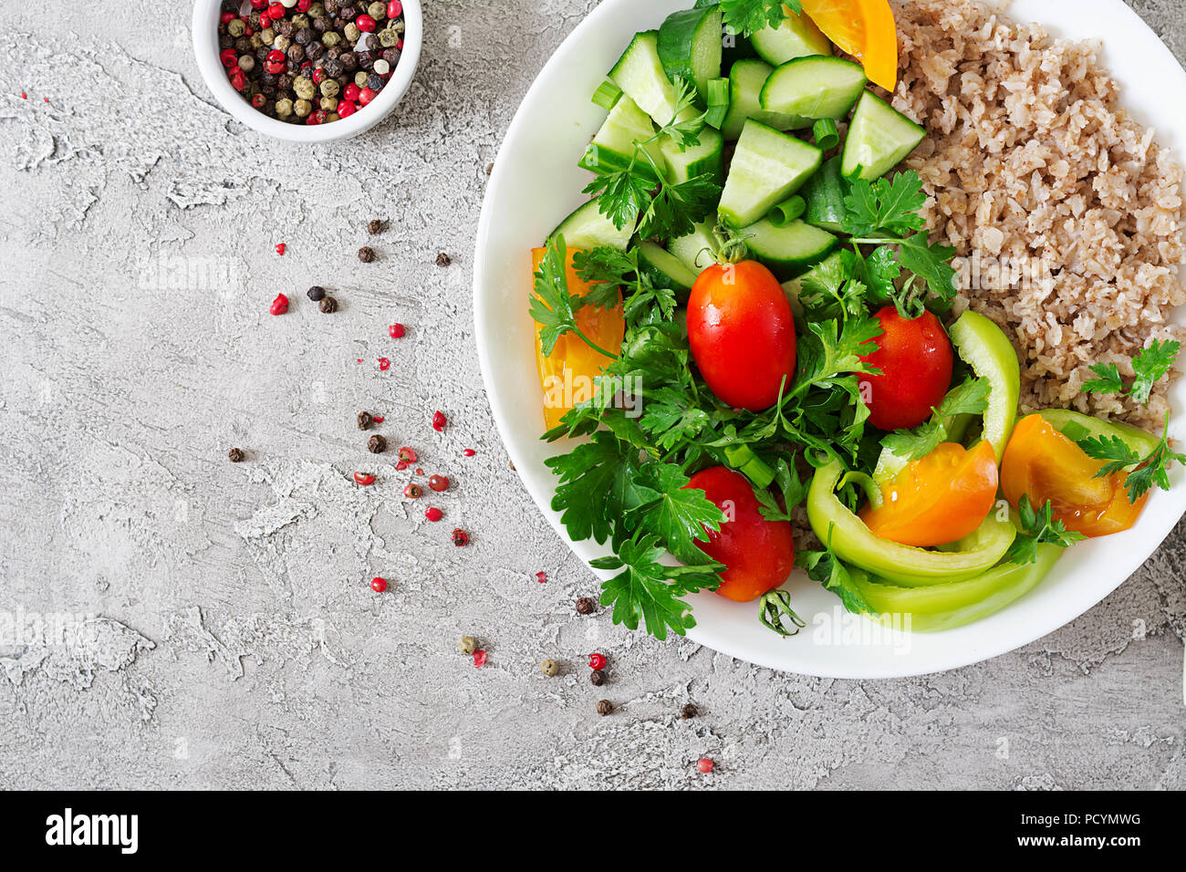 Diet menu. Healthy vegetarian salad of fresh vegetables - tomatoes ...