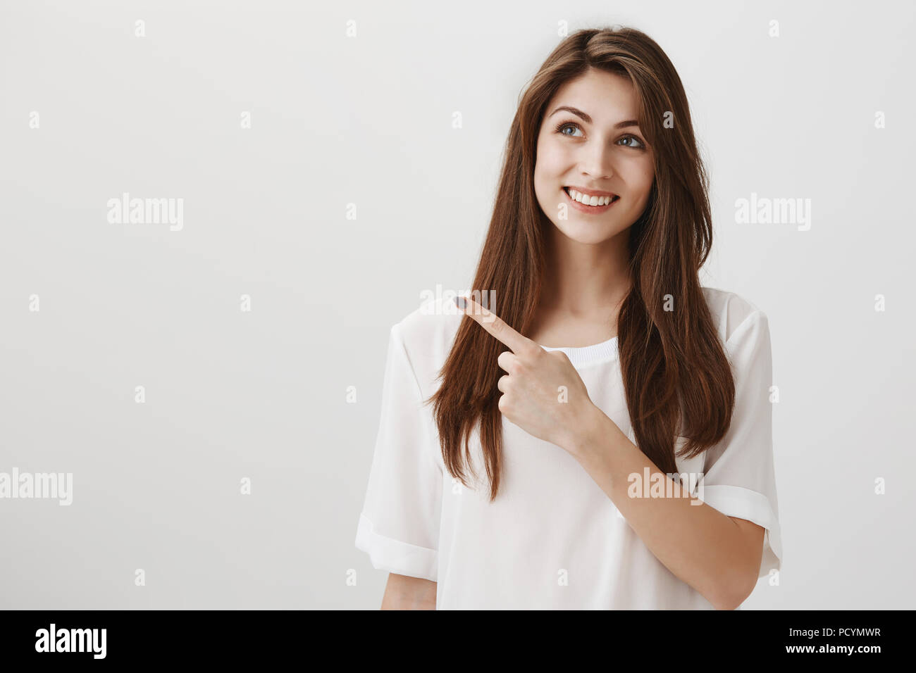 Couple picks new furniture together. Portrait of dreamy attractive ...