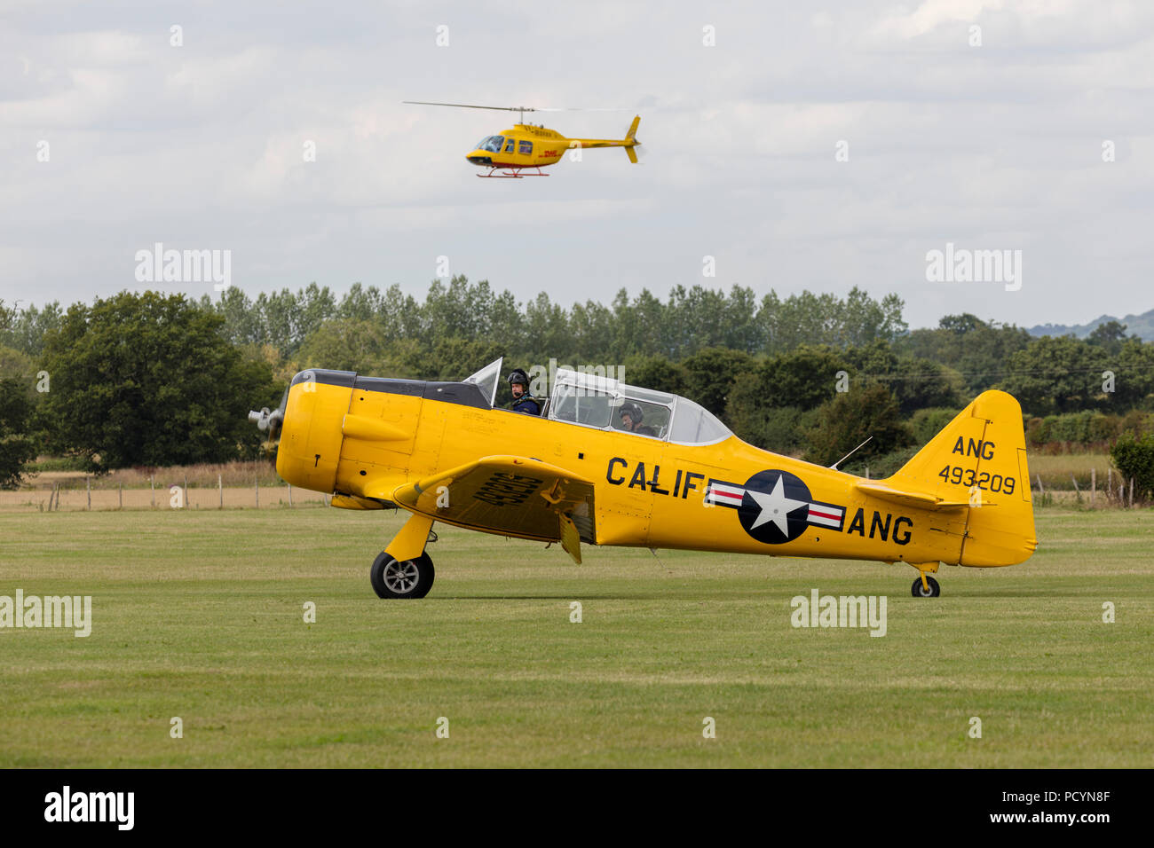 Side view of a historic North American T-6 Texan Harvard aeroplane with ...