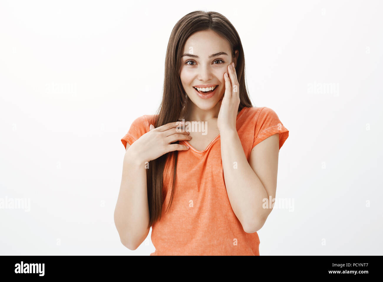 Have you heard last rumor. Portrait of energetic excited attractive ...