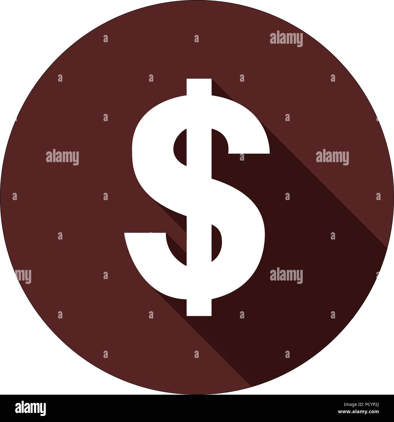 Vector. Dollar sign with a shadow on a circle of dark red Stock Vector ...