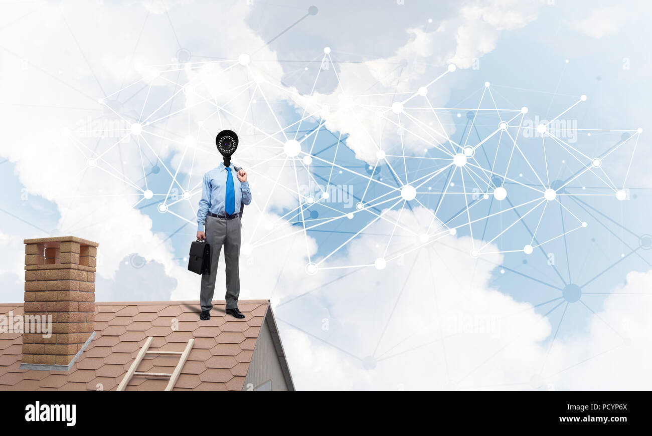 Concept of security and privacy protection with camera headed man Stock ...