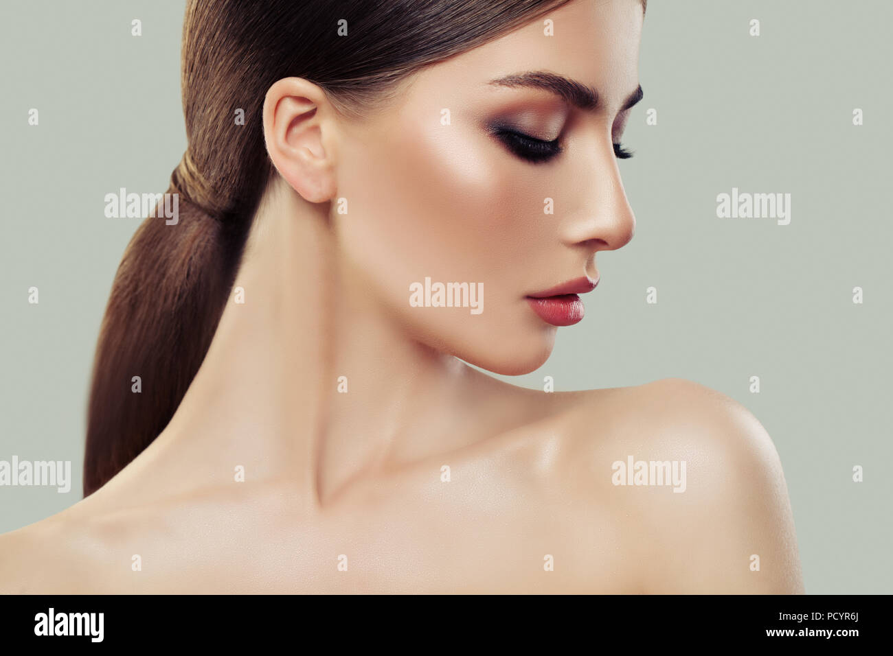 Beautiful Young Woman Profile. Healthy Skin and Hair Stock Photo - Alamy