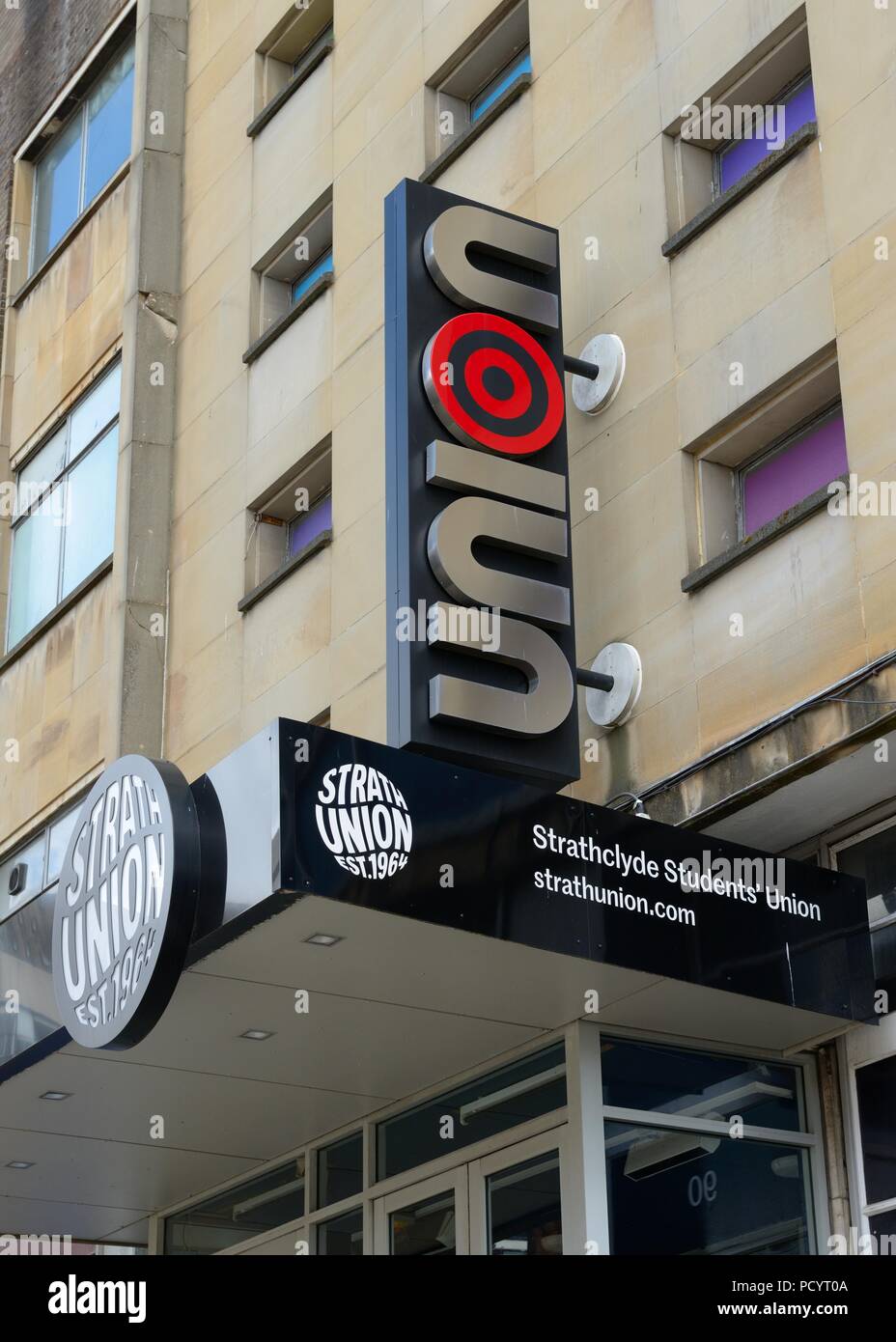The Strathclyde University Students' Union building entrance and sign ...