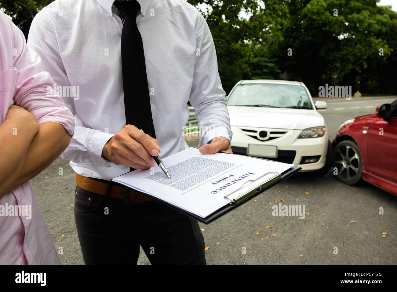 The insurance agent working claim process in payment on from parties ...