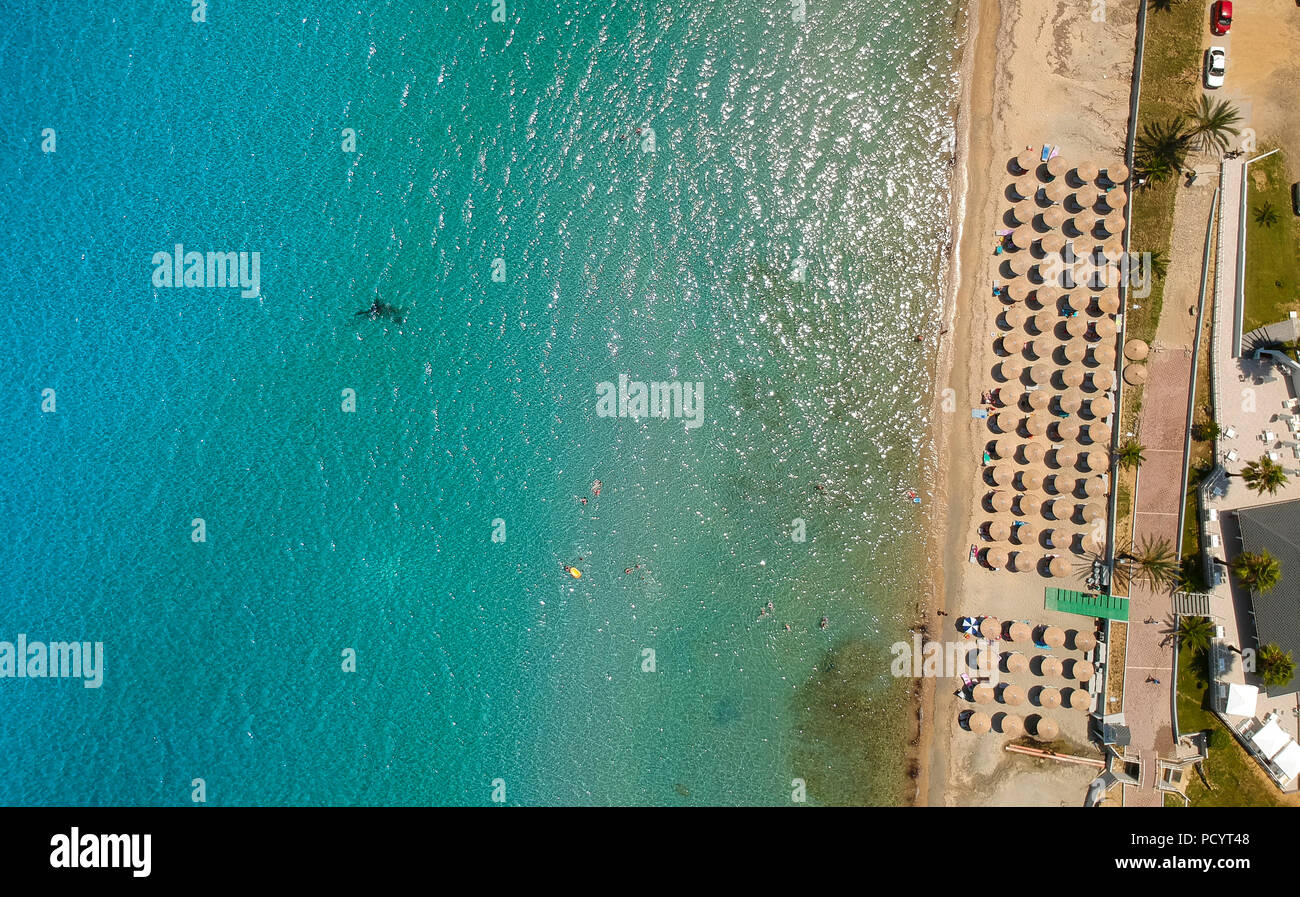 Aerial view at beach at Nea Roda at Chalkidiki, Greece Stock Photo - Alamy