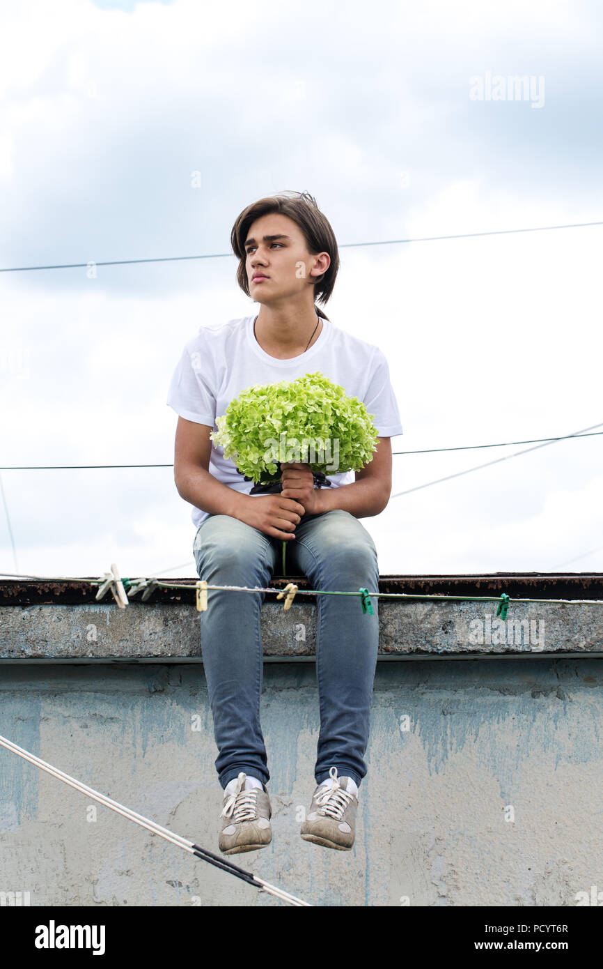 Man sitting on top roof hi-res stock photography and images - Alamy