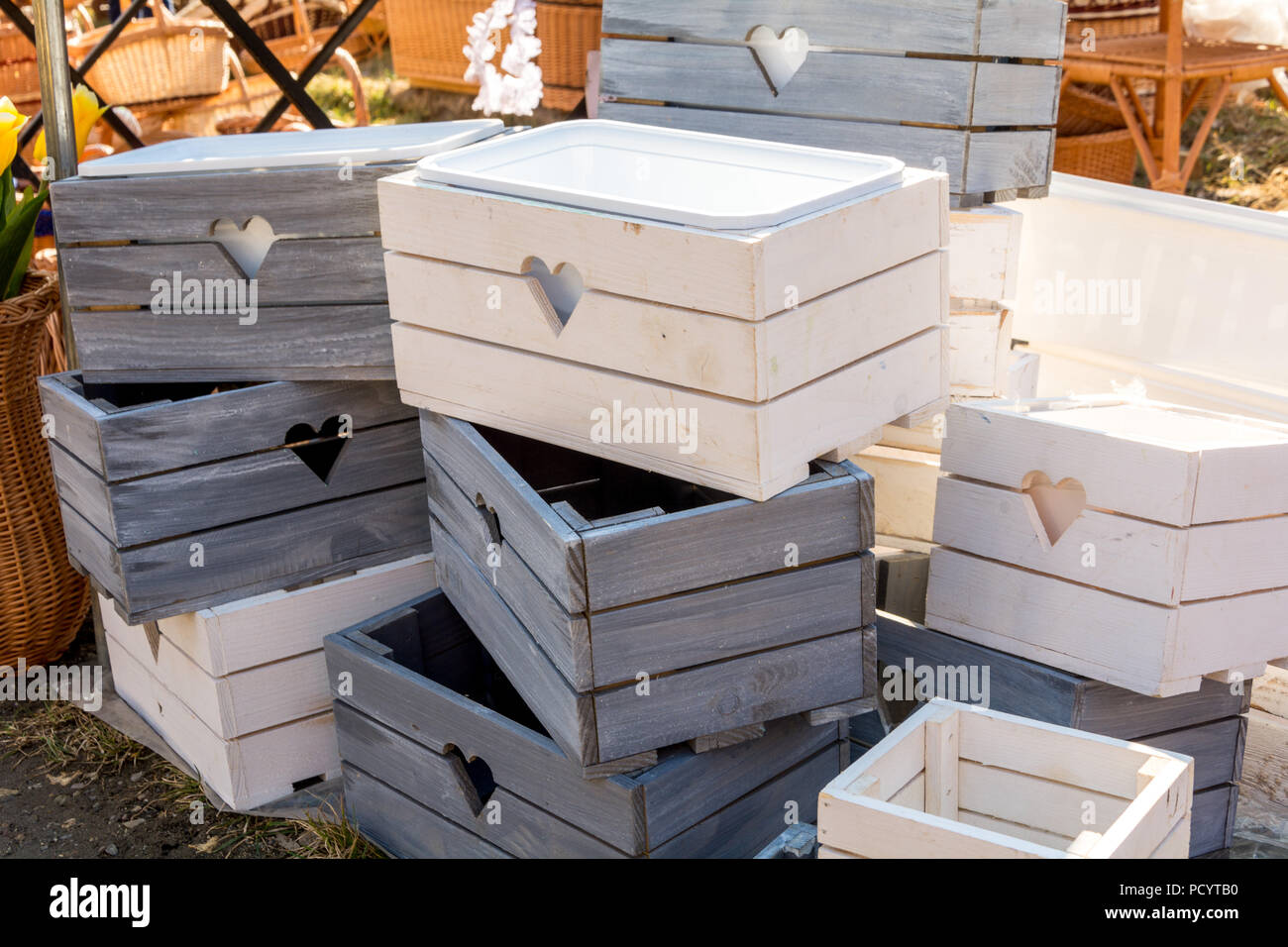 simple wooden box turned into an element of the interior Stock Photo ...