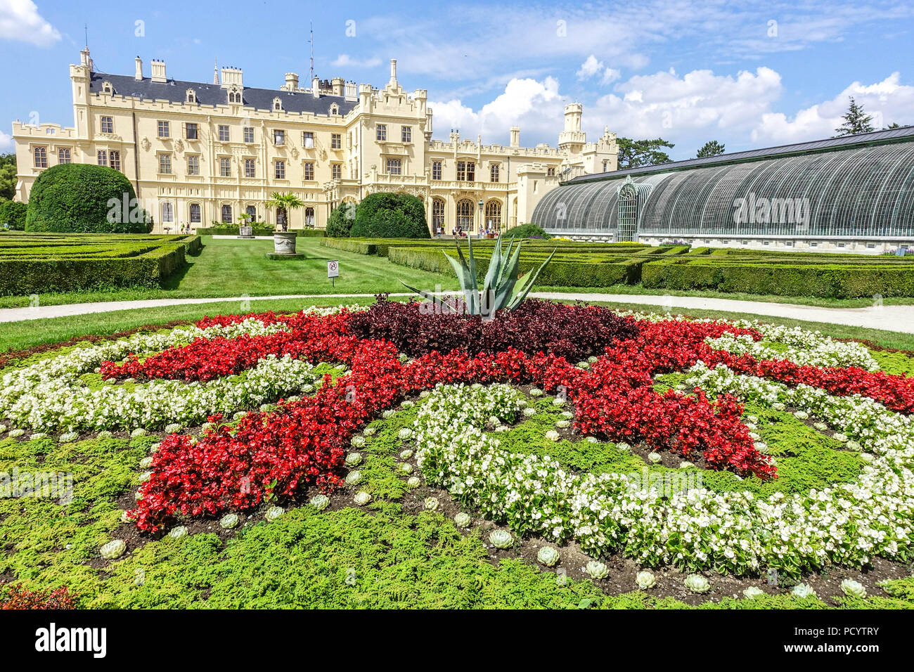 Lednice Castle garden view and greenhouse, South Moravia, Czech ...