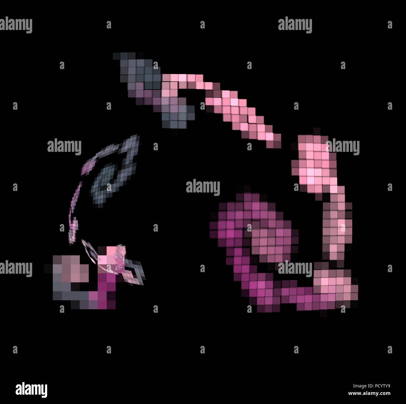 Pink gray pixel fractal on a black background Stock Photo - Alamy