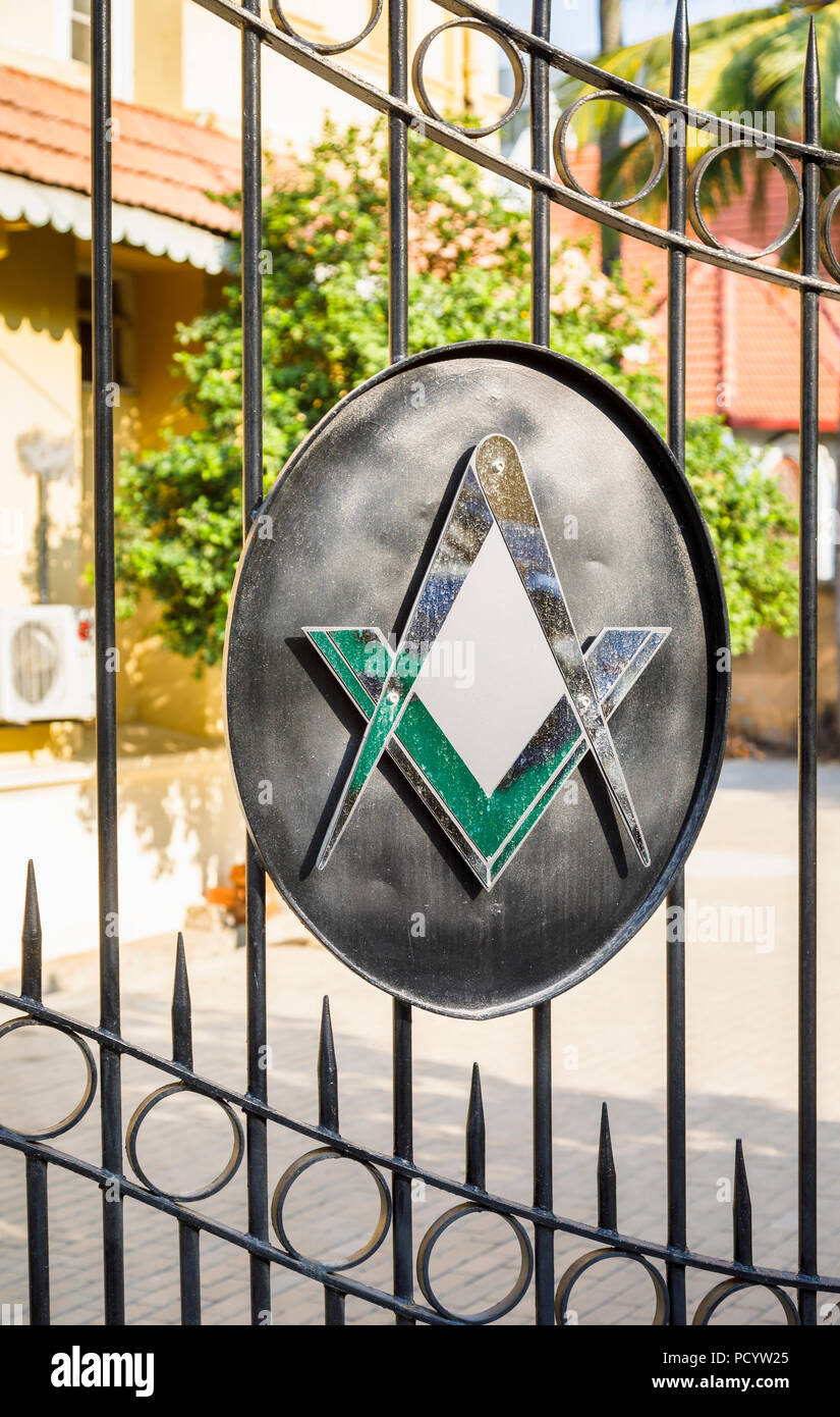 Gates to the Victoria Masonic Temple with Freemasonry badge, Slave ...