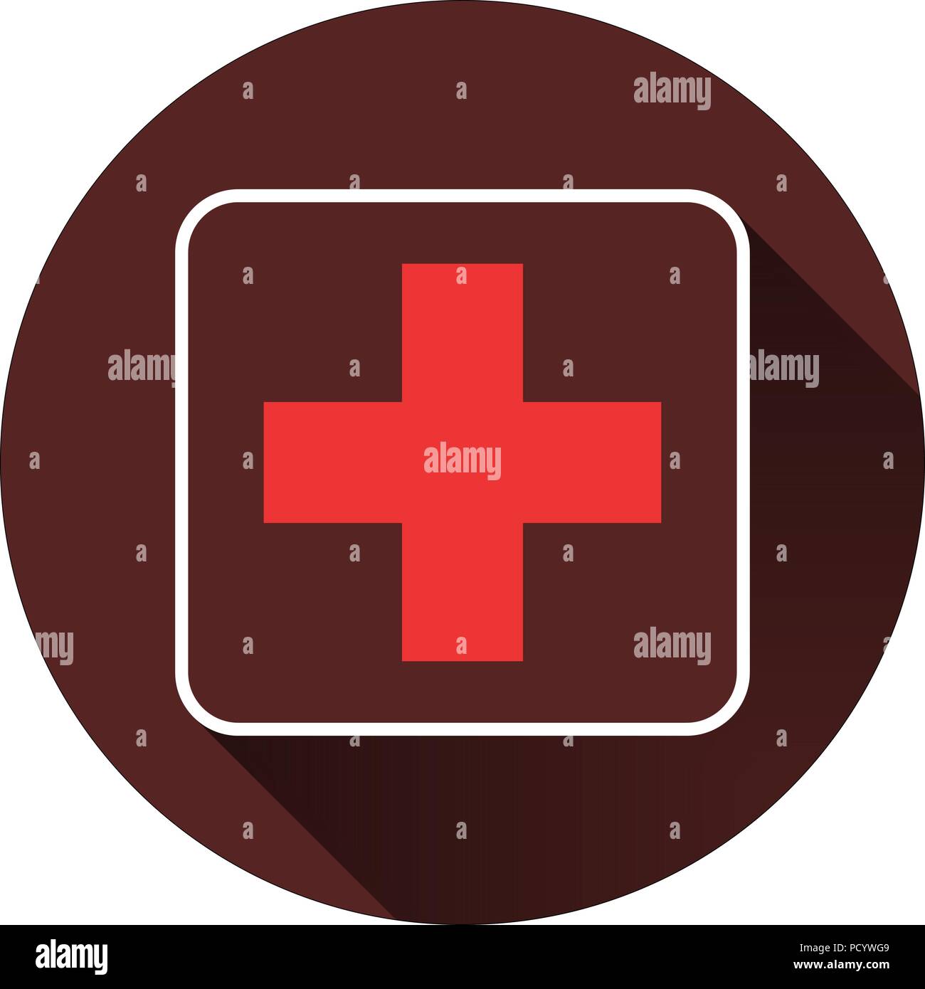 Vector. A red cross in the outline of a square with a shadow on a ...