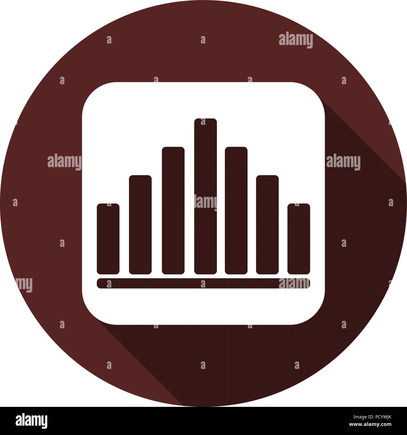 Vector. White square with a graph icon on a circle of dark red color ...