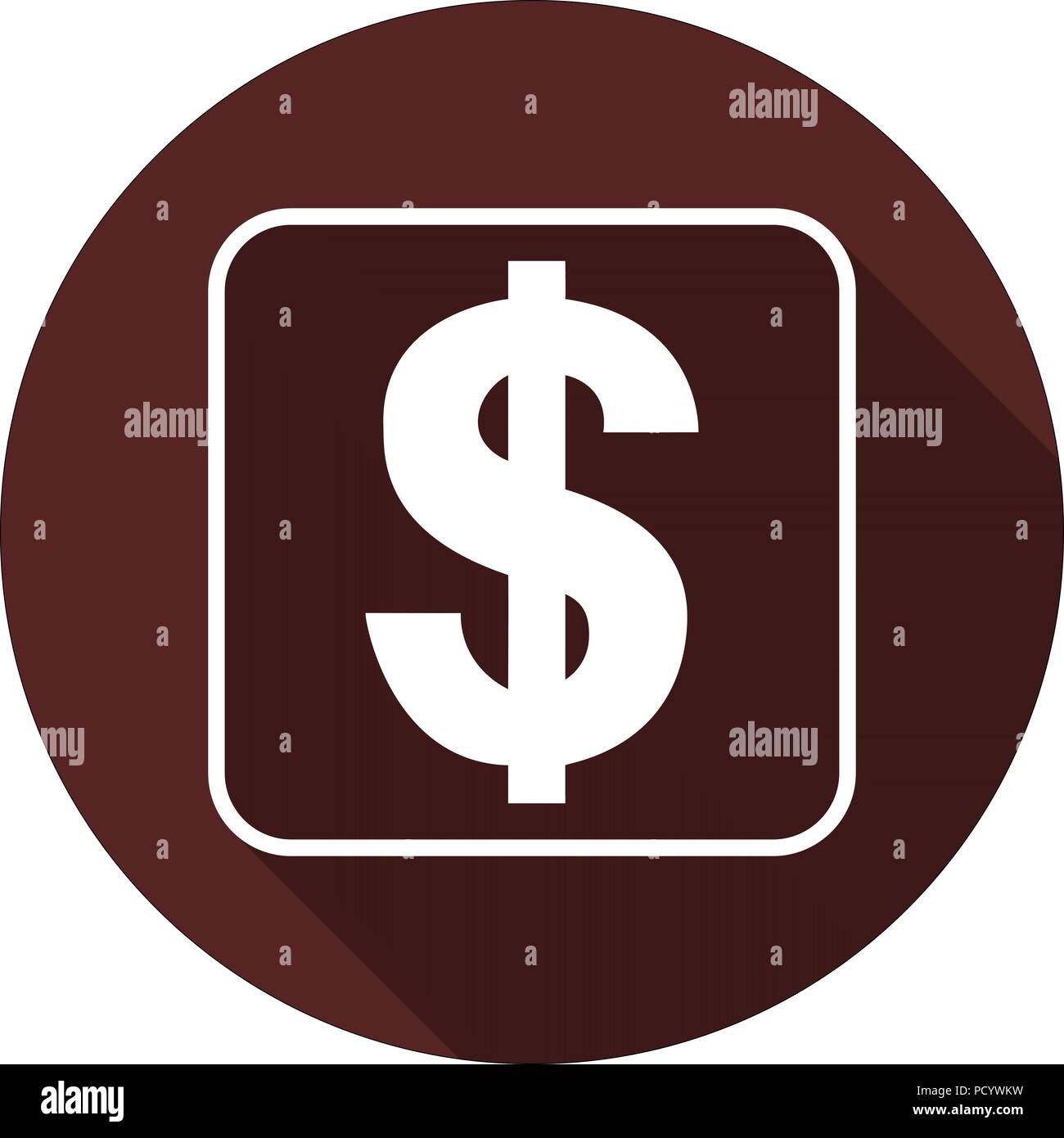 Vector. Dollar sign in the outline of a square with a shadow on a ...