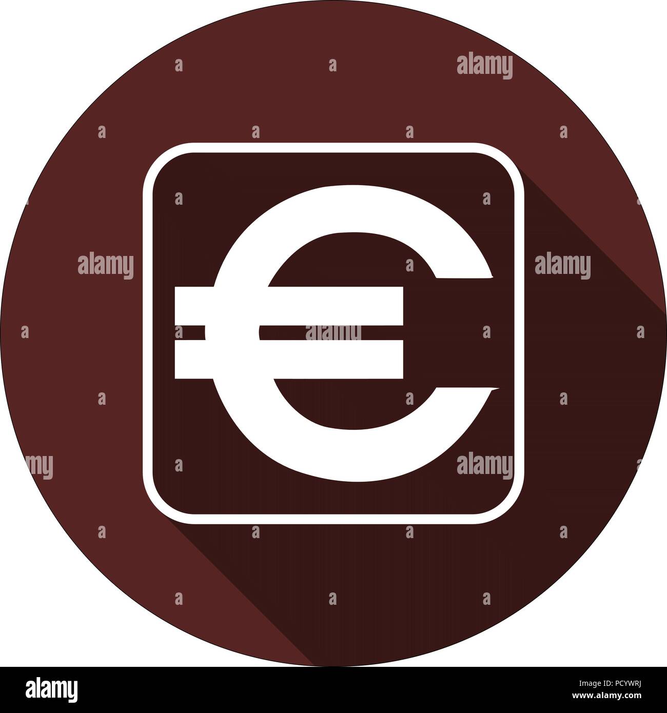 Vector. White square with EURO sign on a circle of dark red color Stock ...