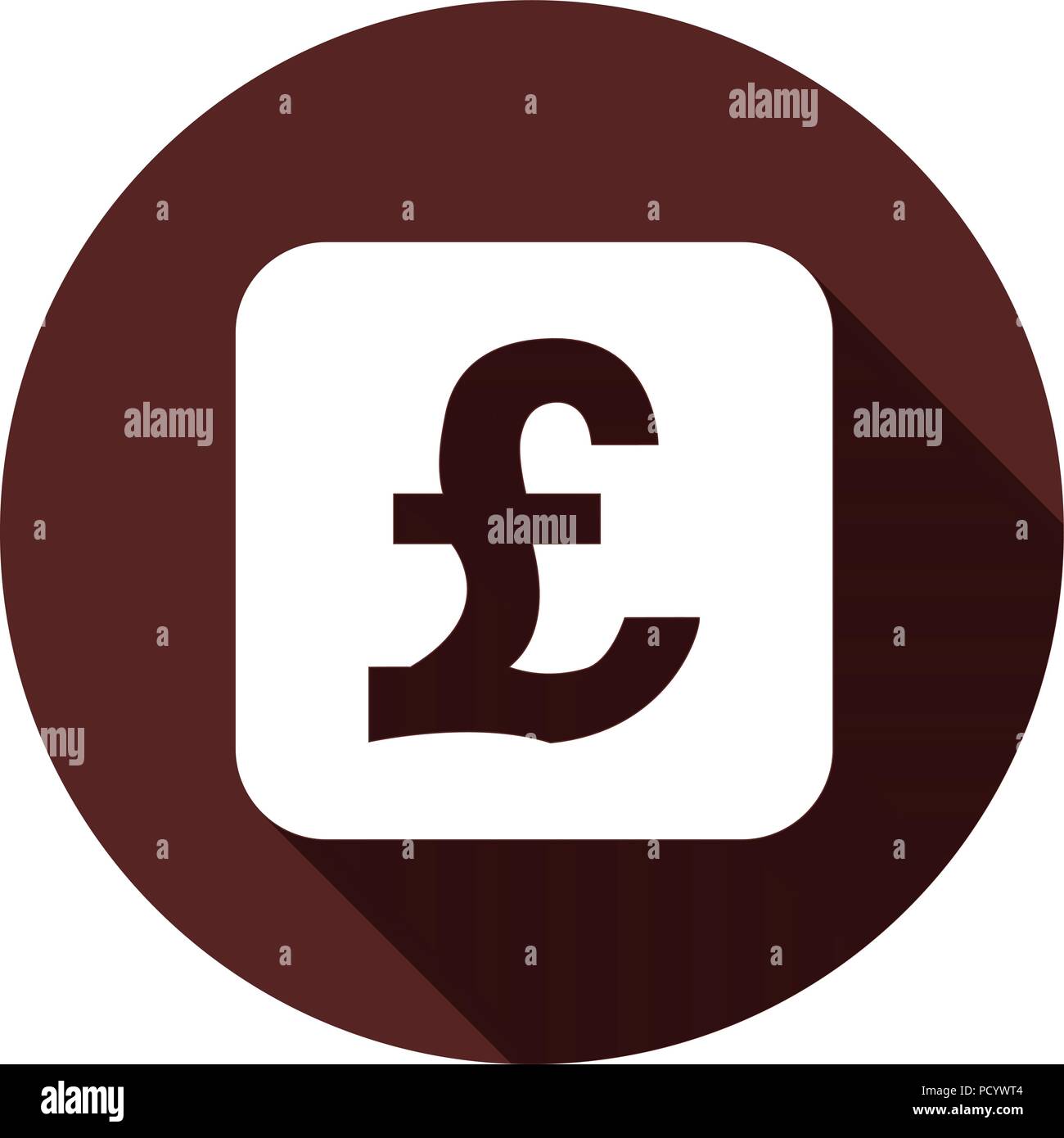 Vector. White square with a pound sterling icon on a dark maroon circle ...