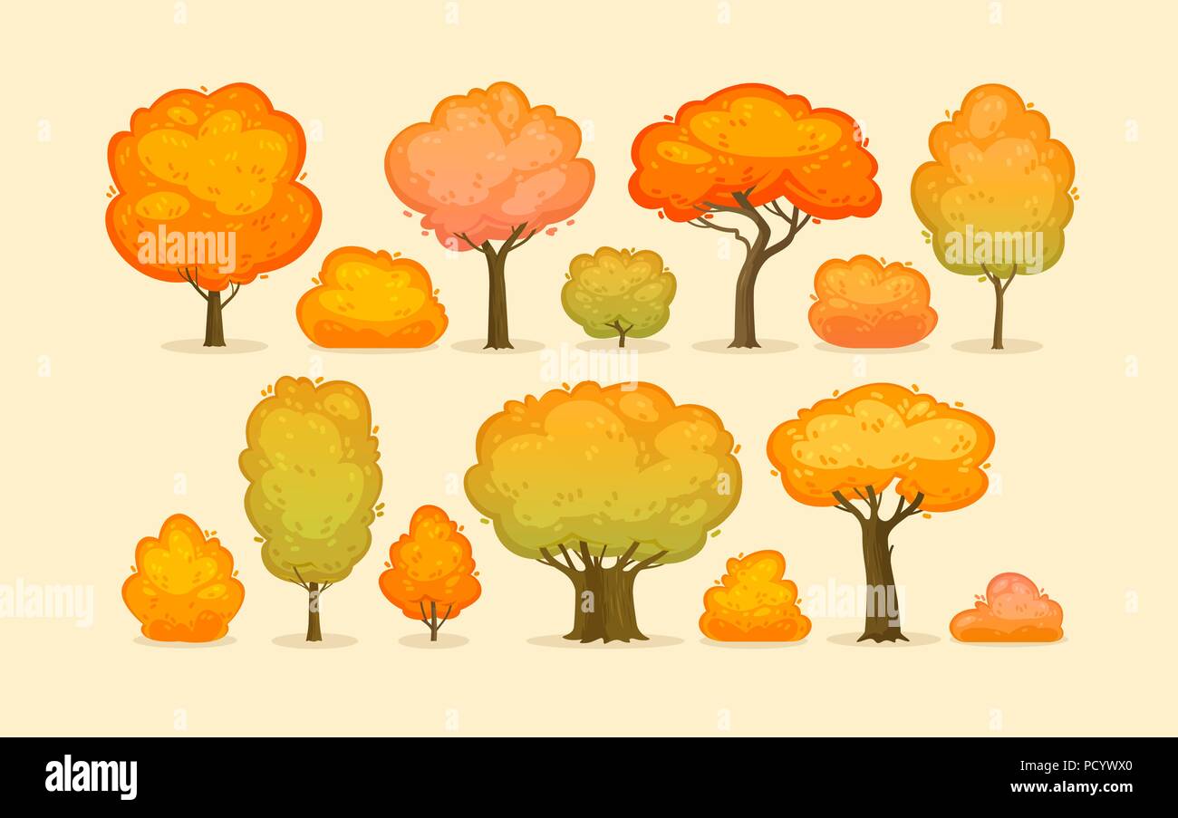 Trees and bushes. Autumn, forest, park concept. Cartoon vector ...