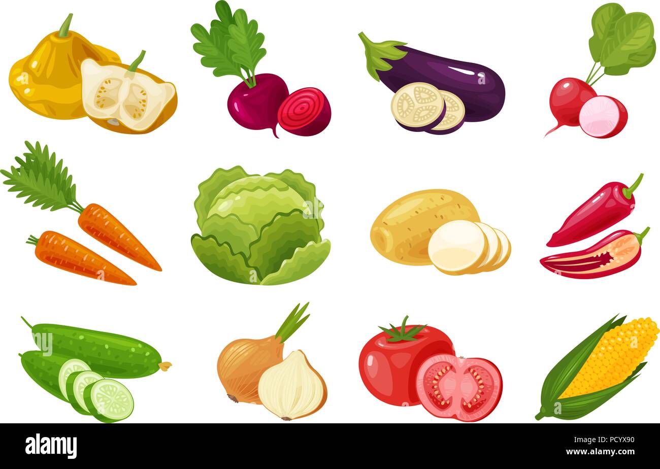 Vegetables, set of colored icons. Green vegetable, garden stuff concept ...
