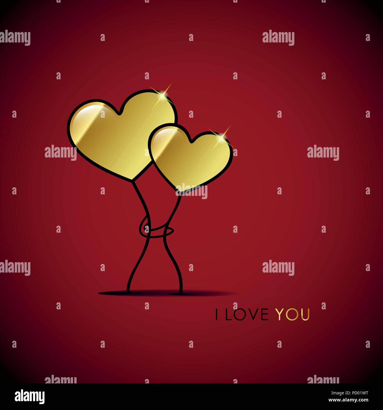 two golden hearts i love you vector illustration Stock Vector Image ...