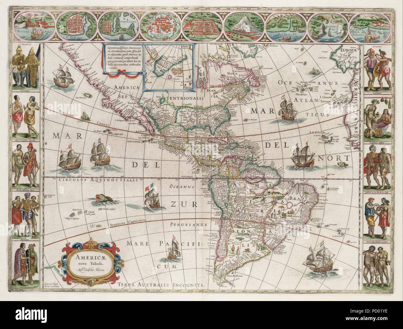 Americae nova Tabula - Map of North and South America (Willem Blaeu ...