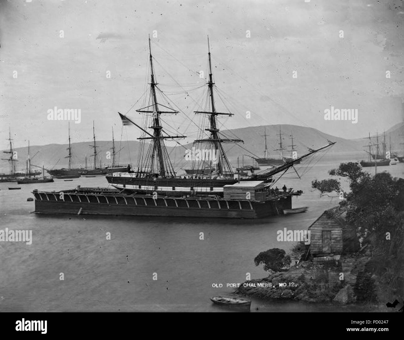 American brig in floating dock Port Chalmers 1870s Stock Photo - Alamy