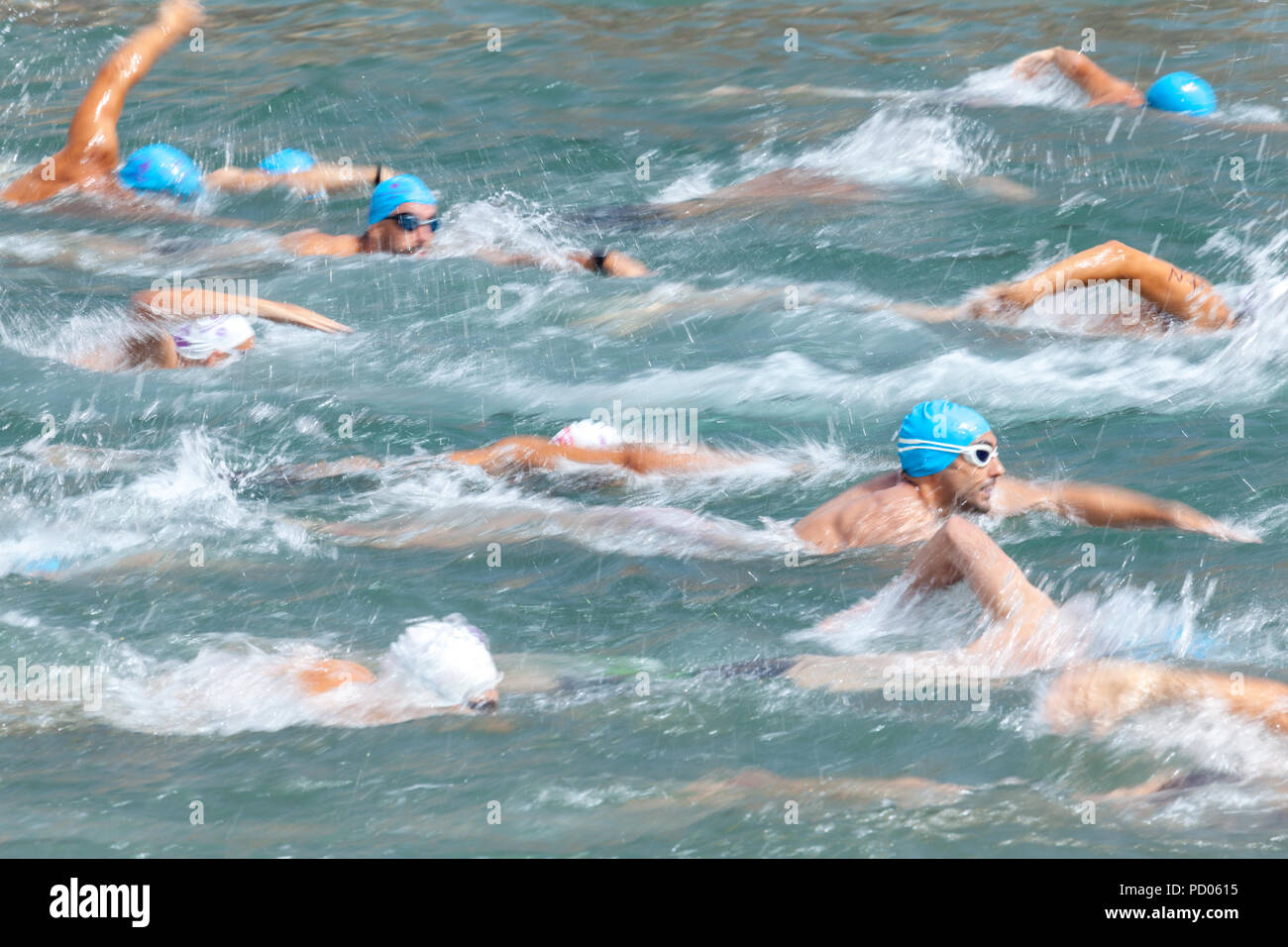 SWIMMING-Cross at Bajamar municipality. Tenerife island Stock Photo - Alamy