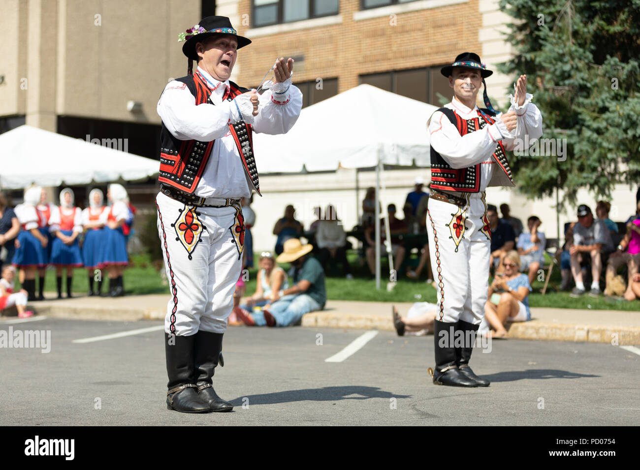 Whiting, Indiana, USA - July 28, 2018 Men wearing traditional slovak ...