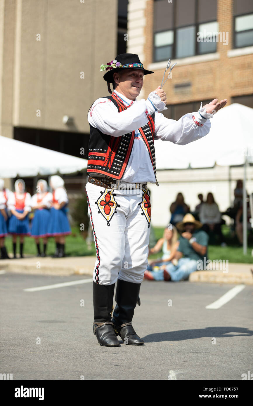 Whiting, Indiana, USA - July 28, 2018 Men wearing traditional slovak ...