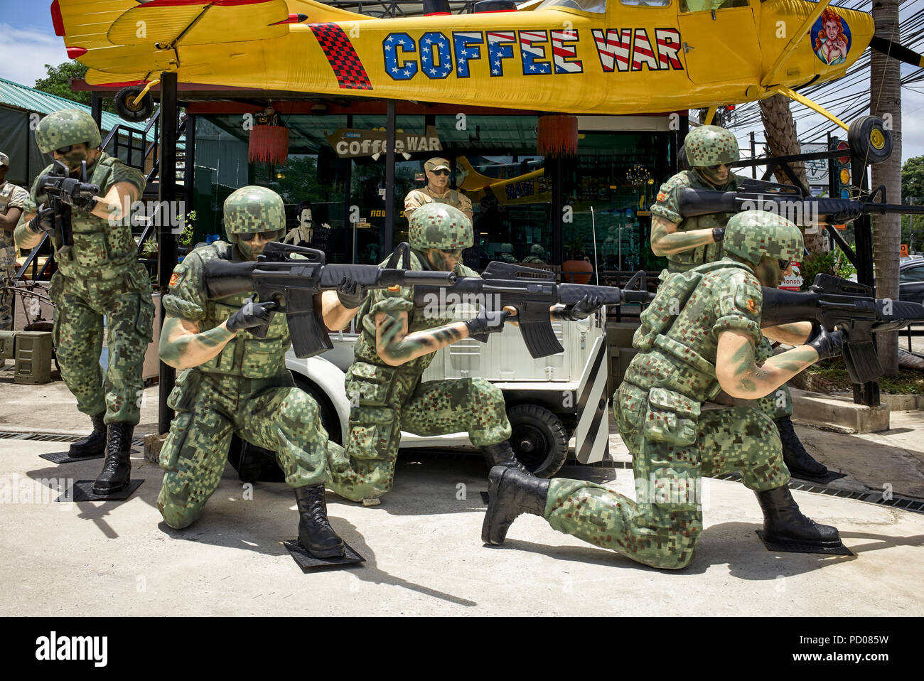 Statues of USA soldiers at the Coffee War cafe Pattaya Thailand. Also ...