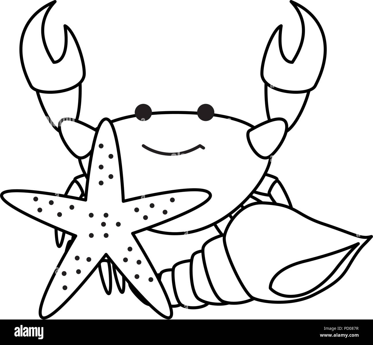 crab sea with starfish and shell vector illustration design Stock ...