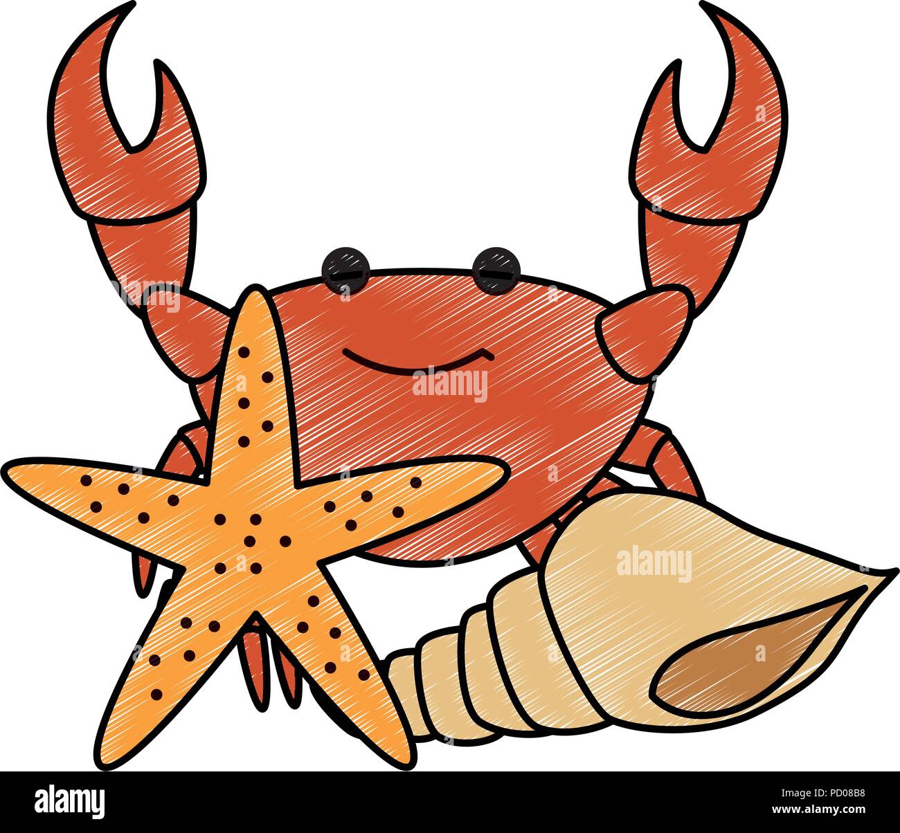 crab sea with starfish and shell vector illustration design Stock ...
